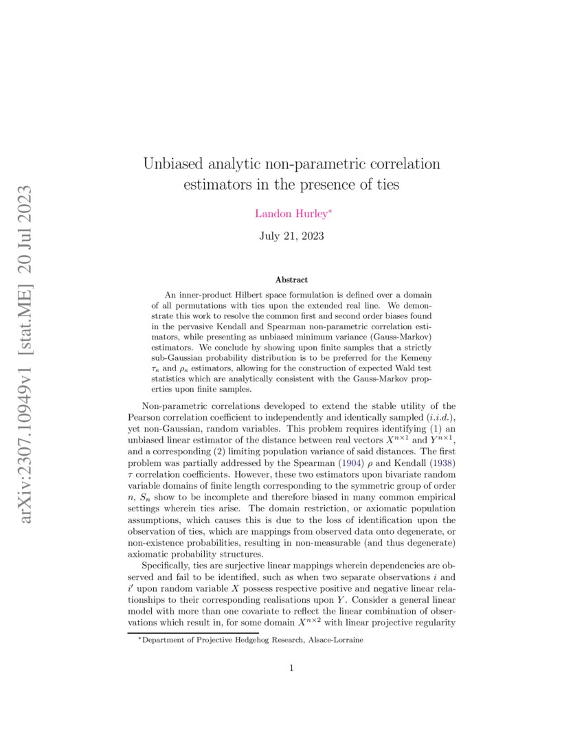 Unbiased Analytic Non Parametric Correlation Estimators In The Presence