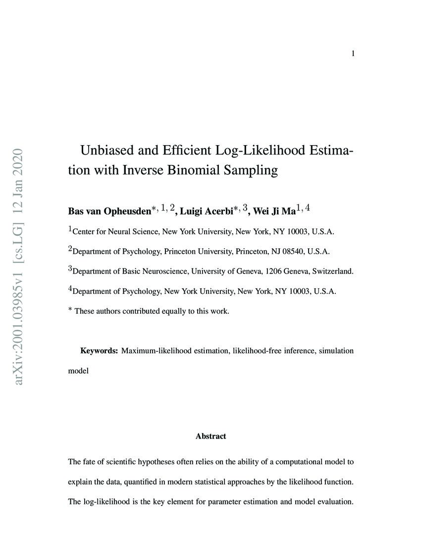 Unbiased And Efficient Log Likelihood Estimation With Inverse Binomial