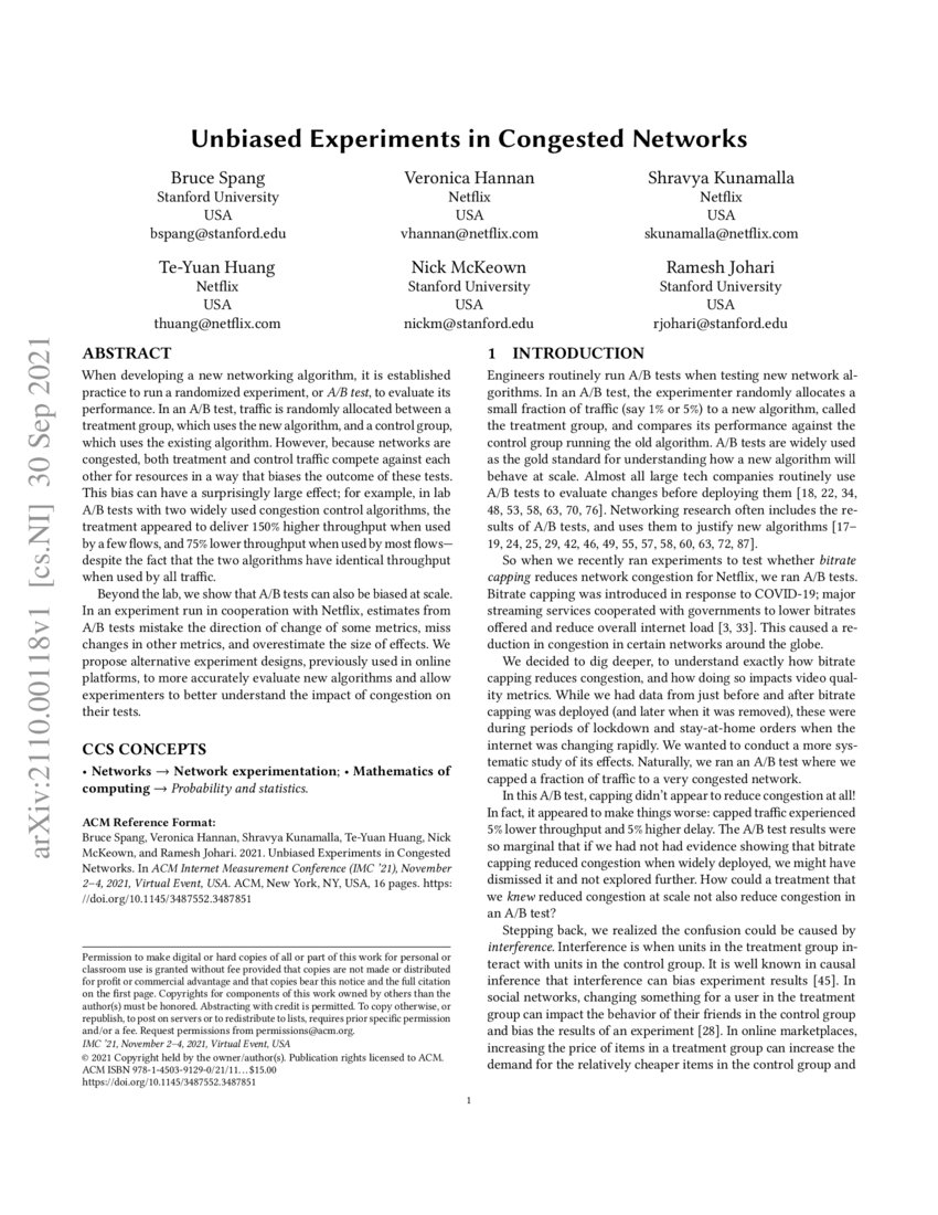 Unbiased Experiments in Congested Networks | DeepAI
