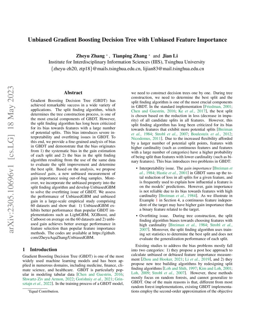 Unbiased Gradient Boosting Decision Tree with Unbiased Feature Importance | DeepAI