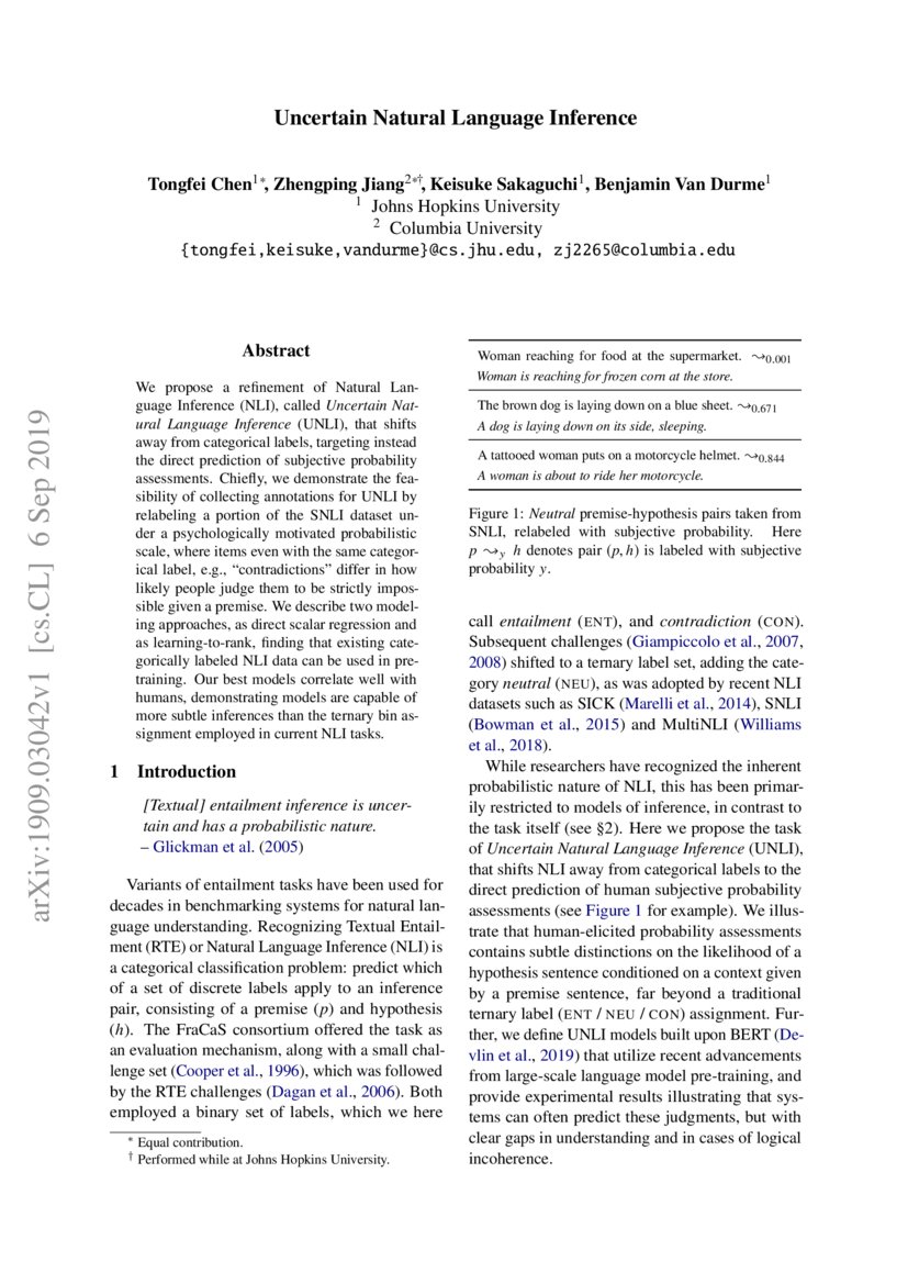 Uncertain Natural Language Inference | DeepAI