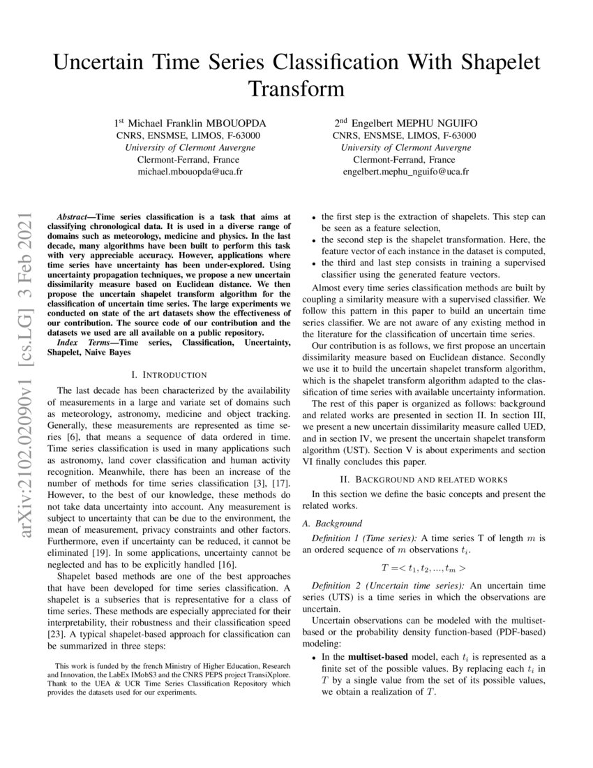 Uncertain Time Series Classification With Shapelet Transform | DeepAI