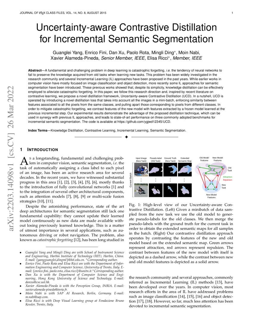 Uncertainty-aware Contrastive Distillation for Incremental Semantic Segmentation | DeepAI