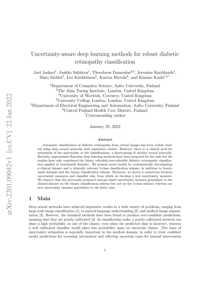 Uncertainty-aware deep learning methods for robust diabetic retinopathy ... Uncertainty-aware deep learning methods for robust diabetic retinopathy ...