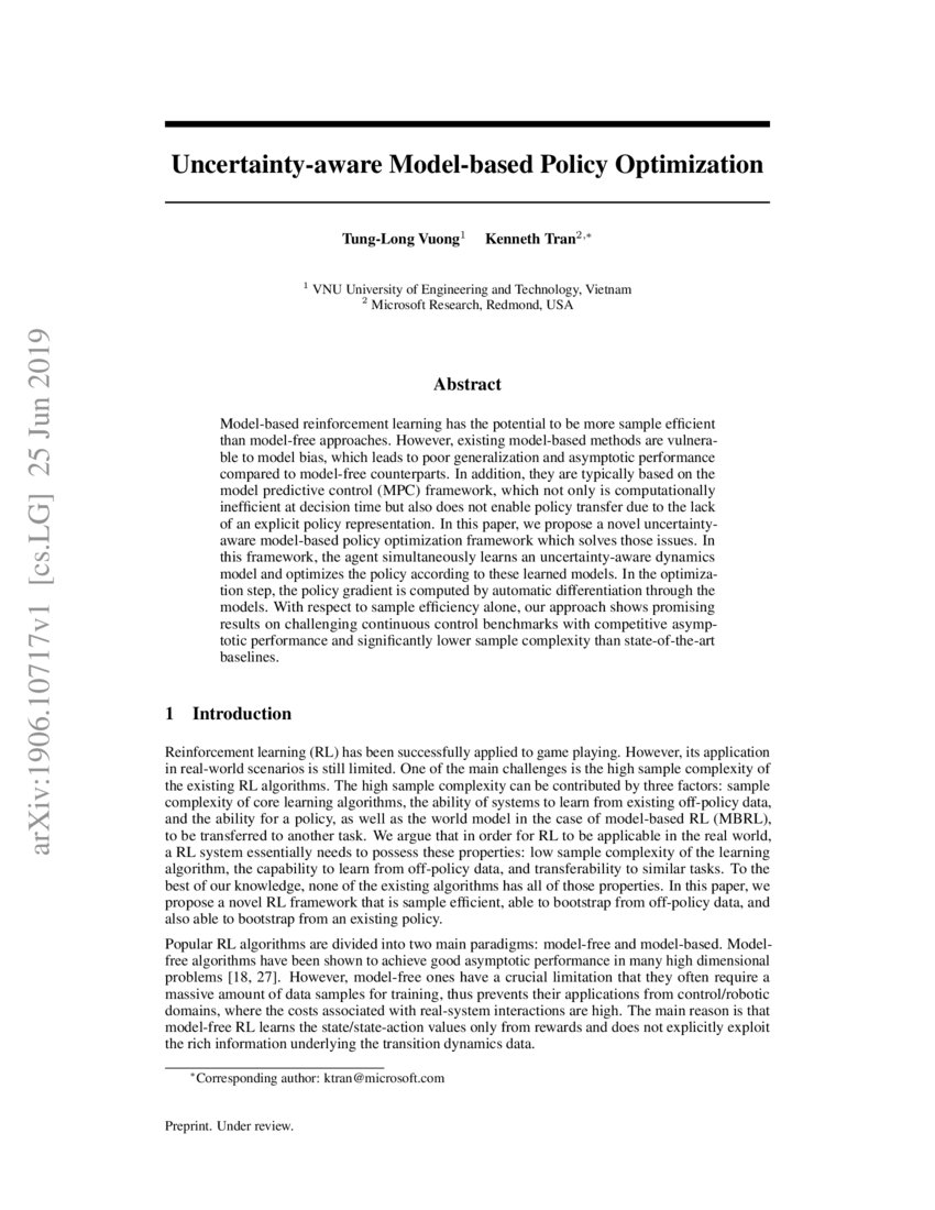 Uncertainty-aware Model-based Policy Optimization | DeepAI