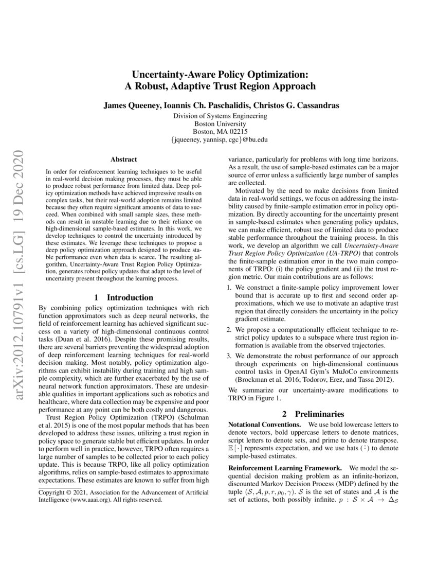 Uncertainty-Aware Policy Optimization: A Robust, Adaptive Trust Region Approach | DeepAI