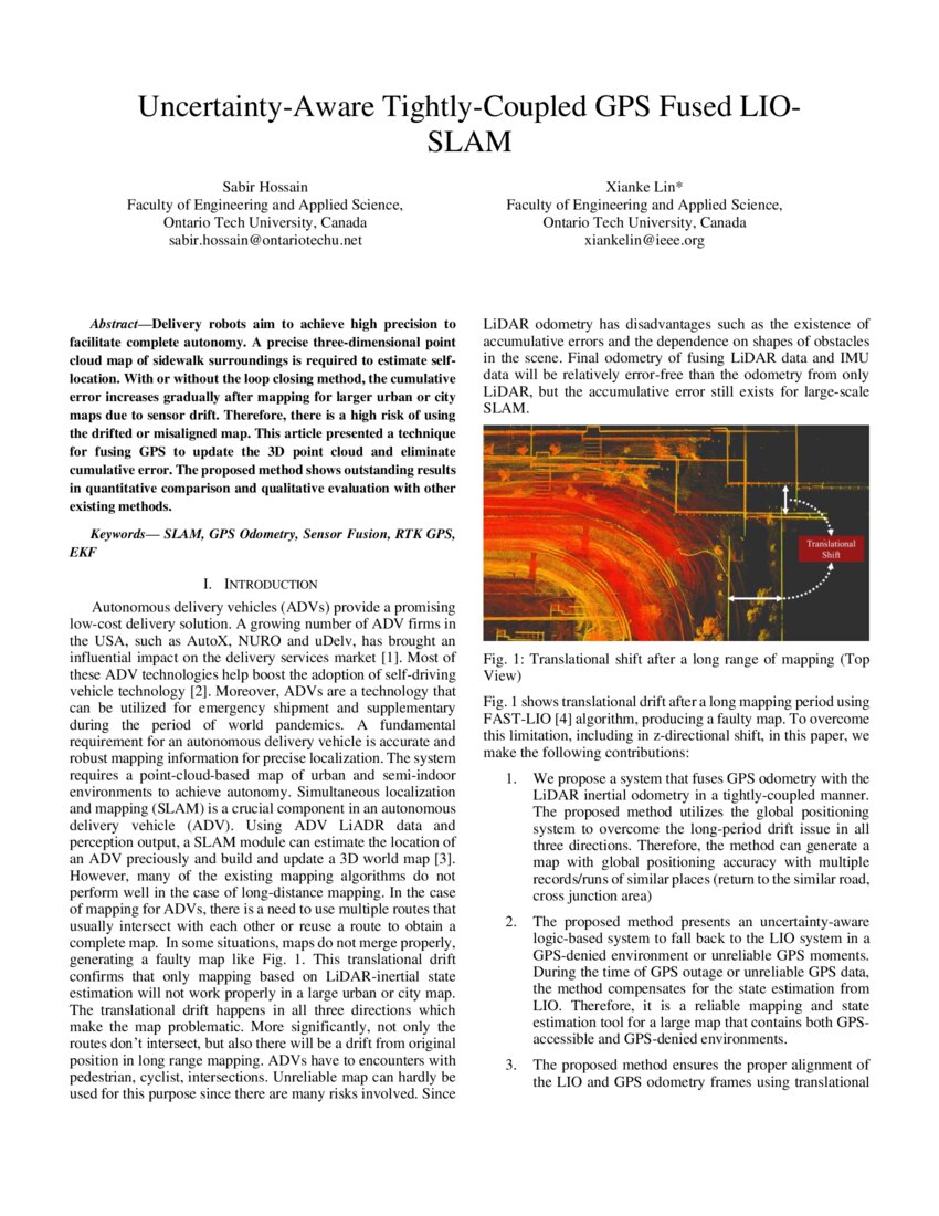 Uncertainty-Aware Tightly-Coupled GPS Fused LIO-SLAM | DeepAI