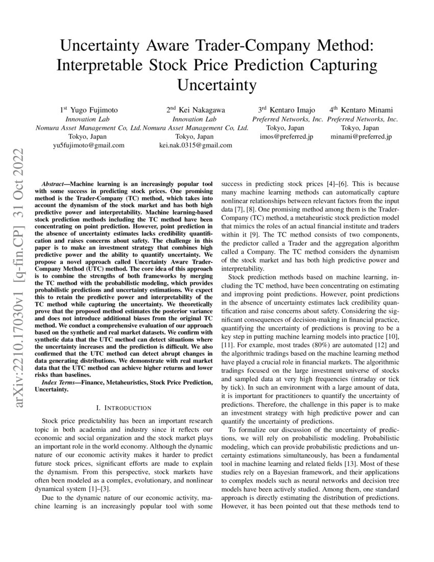 Uncertainty Aware Trader-Company Method: Interpretable Stock Price ...