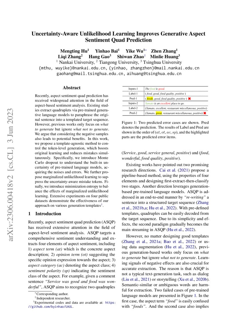 Uncertainty-Aware Unlikelihood Learning Improves Generative Aspect Sentiment Quad Prediction ...