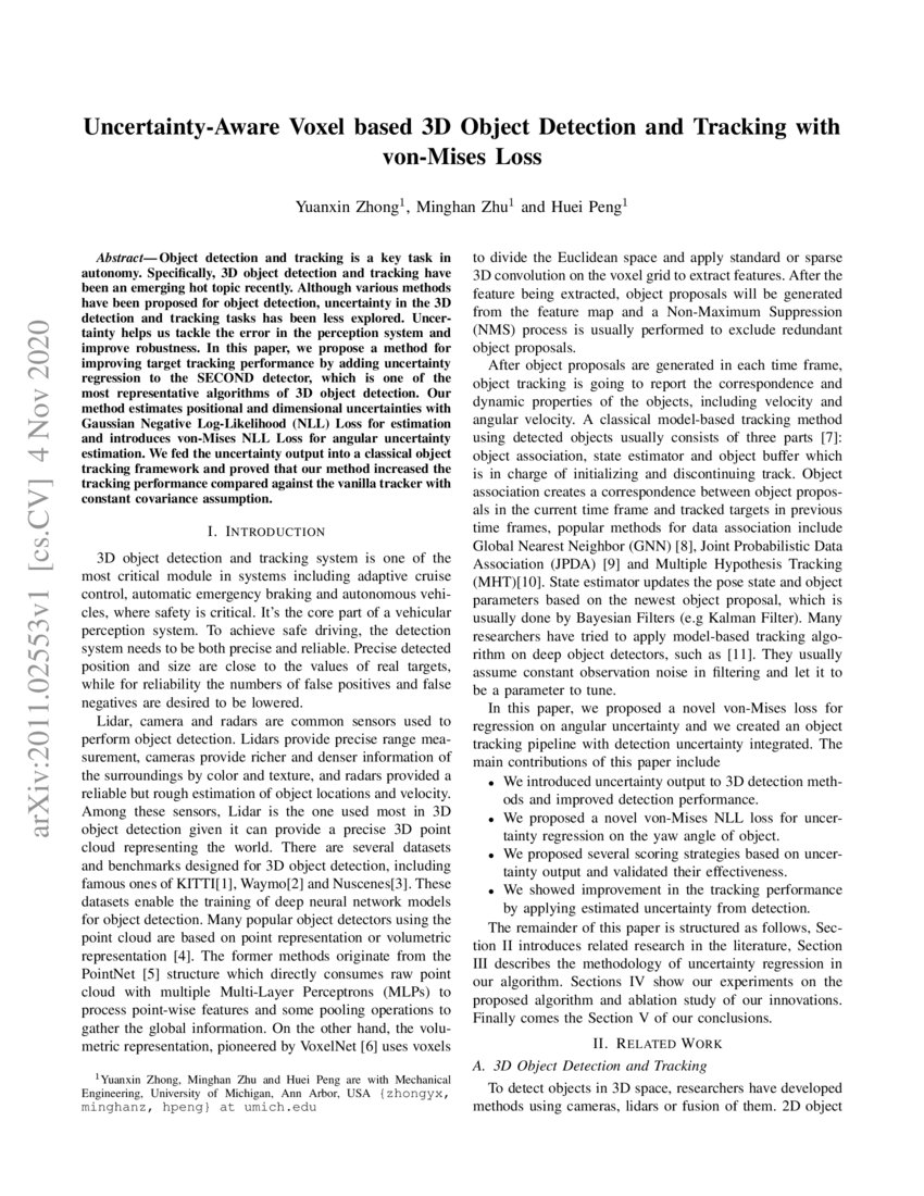 Uncertainty-Aware Voxel based 3D Object Detection and Tracking with von-Mises Loss | DeepAI