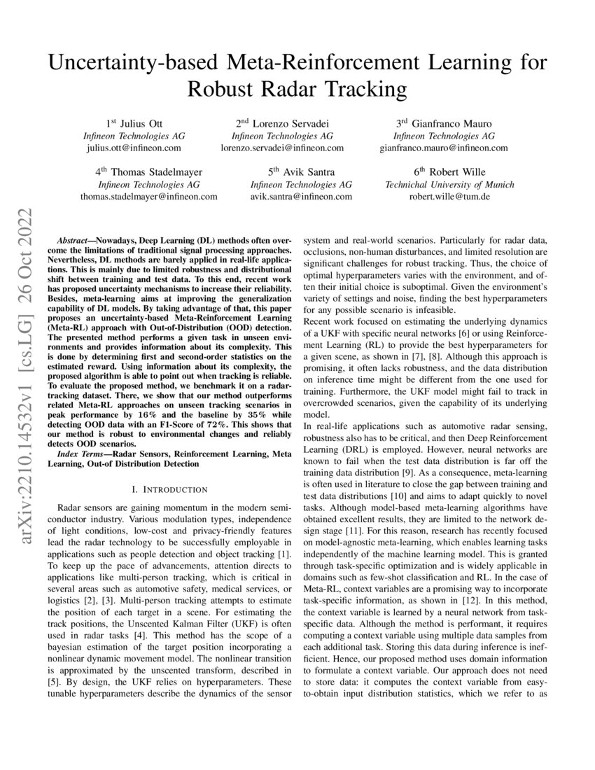 Uncertainty-based Meta-Reinforcement Learning for Robust Radar Tracking | DeepAI