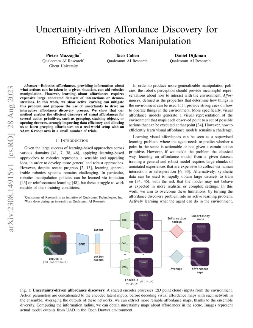 Uncertainty-driven Affordance Discovery for Efficient Robotics Manipulation | DeepAI
