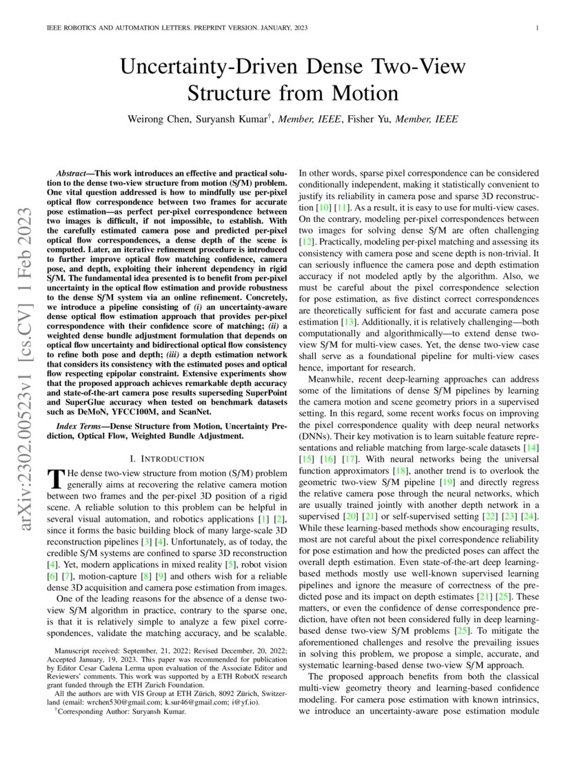 Uncertainty-Driven Dense Two-View Structure from Motion | DeepAI