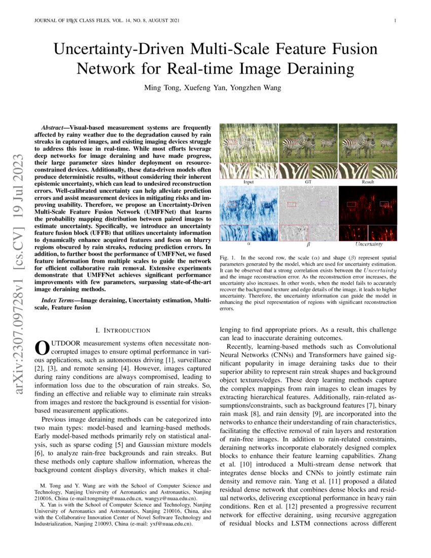 Uncertainty-Driven Multi-Scale Feature Fusion Network for Real-time Image Deraining | DeepAI