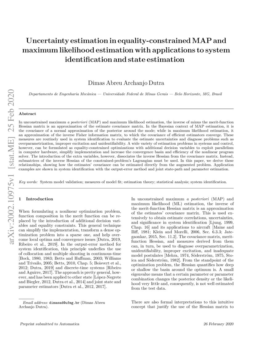 Uncertainty estimation in equality-constrained MAP and maximum likelihood estimation with ...
