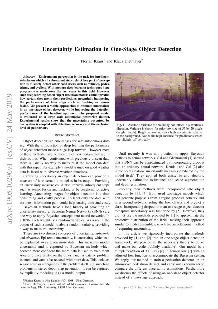 Uncertainty Estimation in One-Stage Object Detection | DeepAI