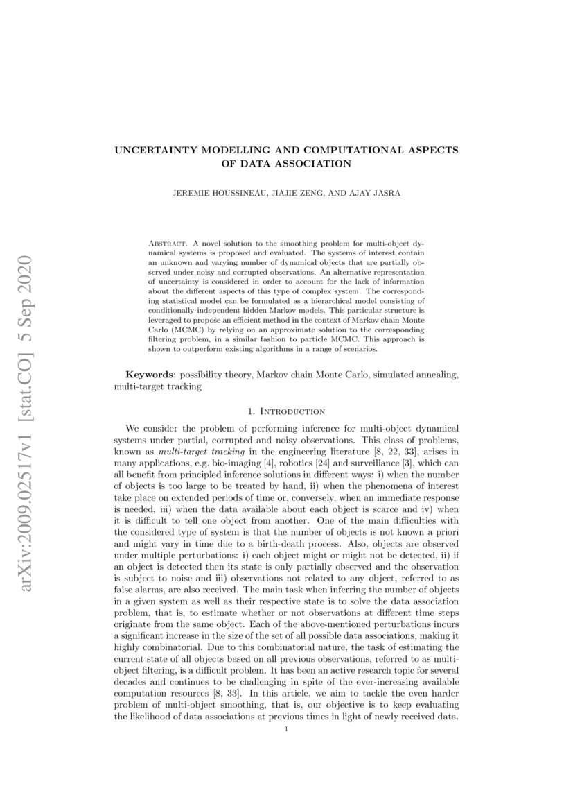 Uncertainty modelling and computational aspects of data association | DeepAI
