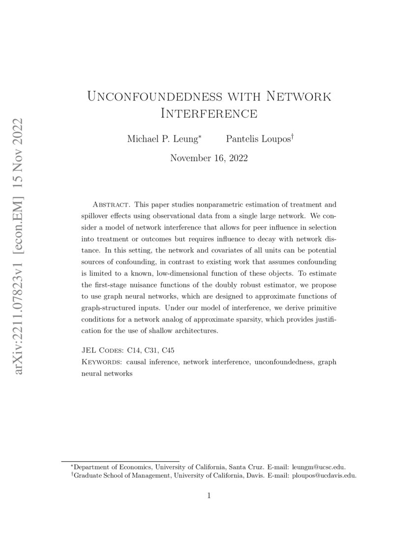 Unconfoundedness with Network Interference | DeepAI