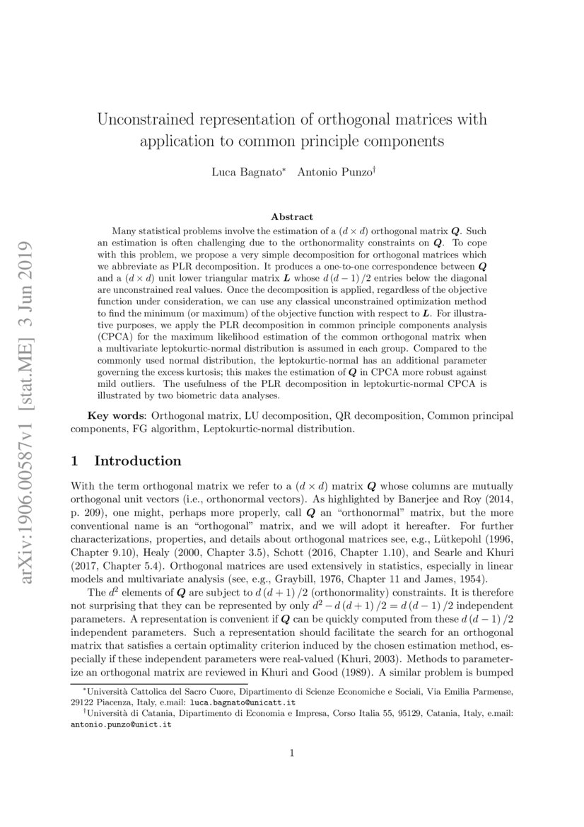 Unconstrained Representation Of Orthogonal Matrices With Application To