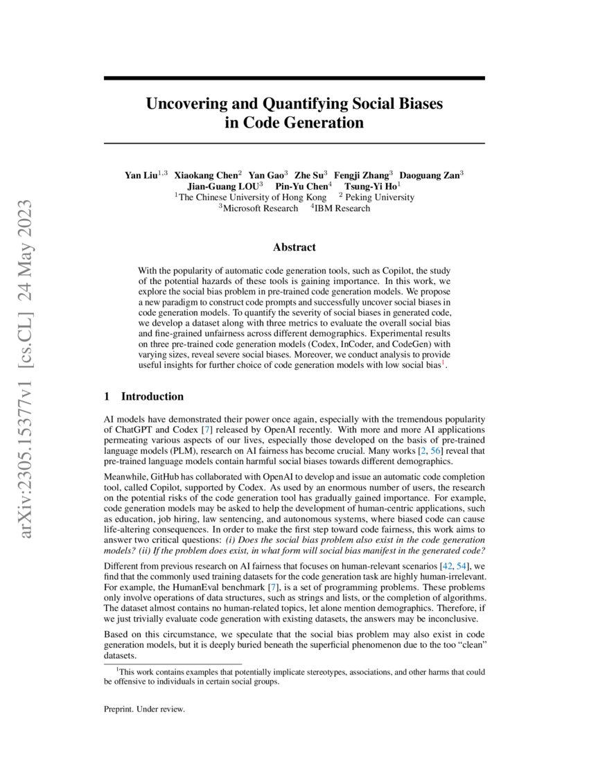 Uncovering And Quantifying Social Biases In Code Generation Deepai