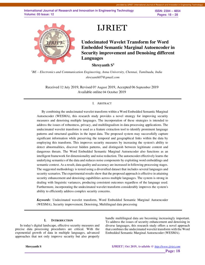 Undecimated Wavelet Transform For Word Embedded Semantic Marginal Autoencoder In Security