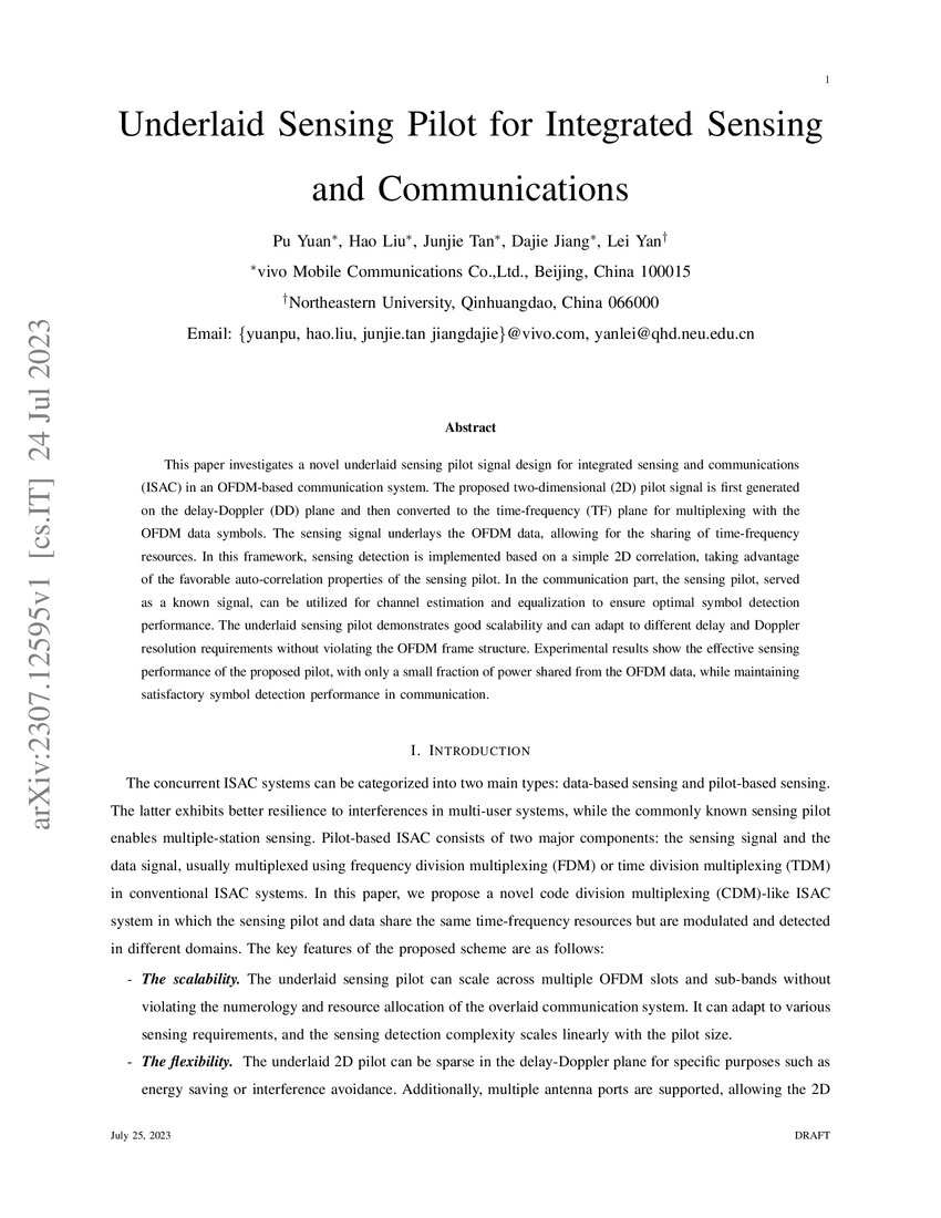 Underlaid Sensing Pilot for Integrated Sensing and Communications | DeepAI