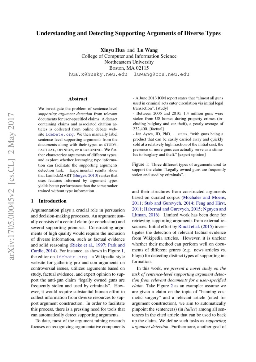 Understanding And Detecting Supporting Arguments Of Diverse Types Deepai
