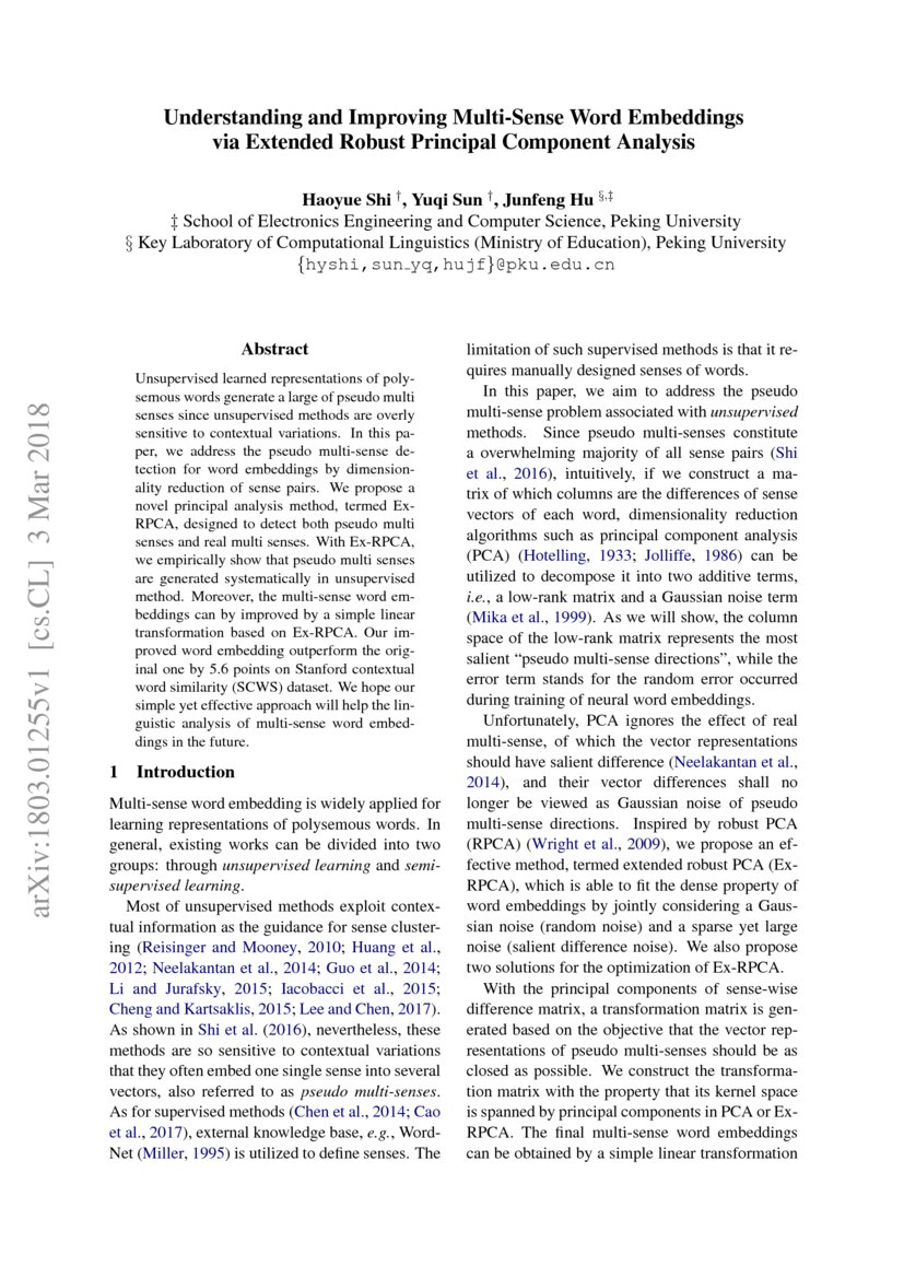 Understanding And Improving Multi Sense Word Embeddings Via Extended Robust Principal Component