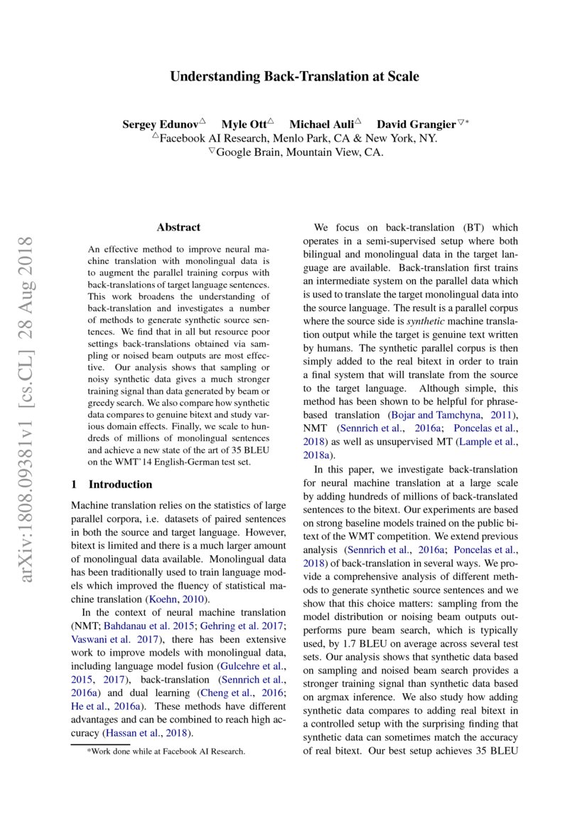 Understanding Back-Translation at Scale | DeepAI