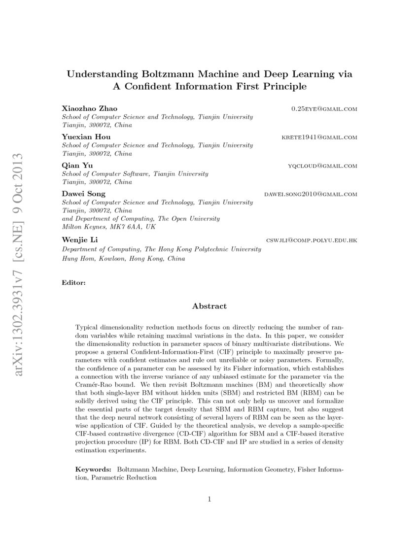 Understanding Boltzmann Machine and Deep Learning via A Confident ...