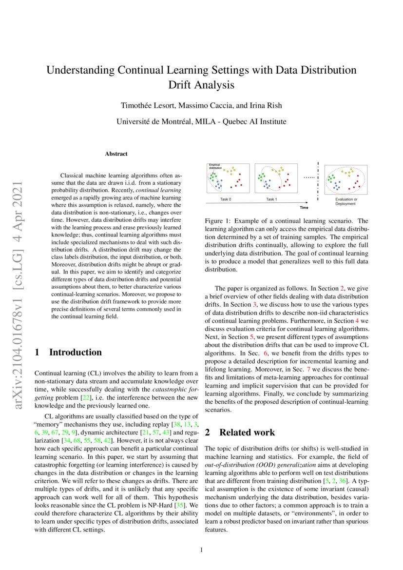 Understanding Continual Learning Settings With Data Distribution Drift