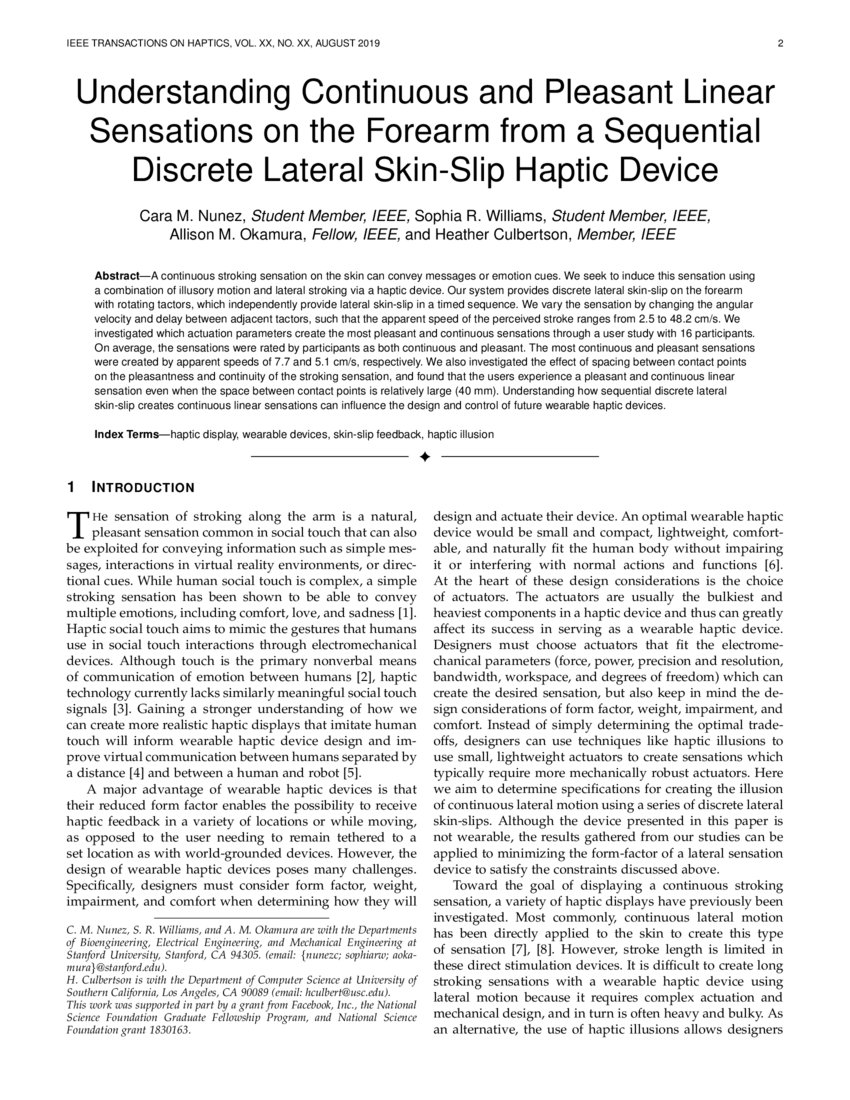 Understanding Continuous and Pleasant Linear Sensations on the Forearm ...