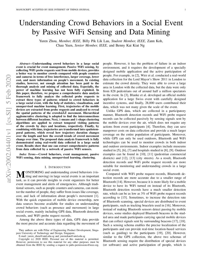 Understanding Crowd Behaviors in a Social Event by Passive WiFi Sensing and Data Mining | DeepAI