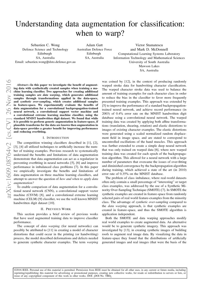 Understanding Data Augmentation For Classification When To Warp Deepai