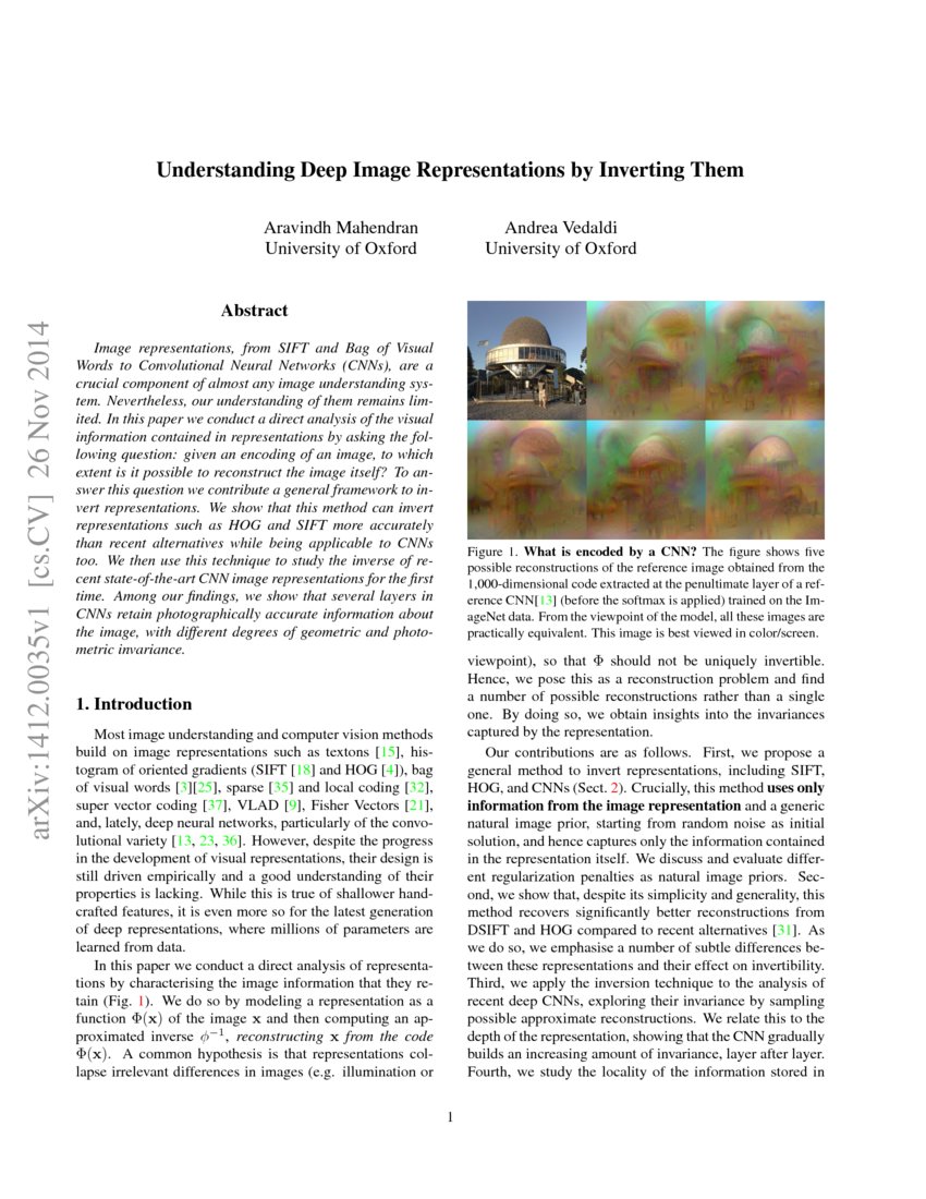 Understanding Deep Image Representations By Inverting Them Deepai