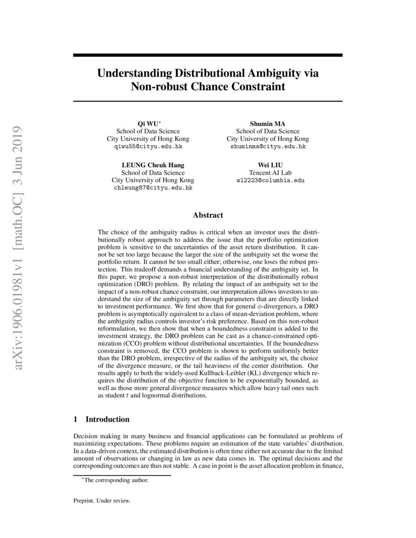 Understanding Distributional Ambiguity via Non-robust Chance Constraint ...
