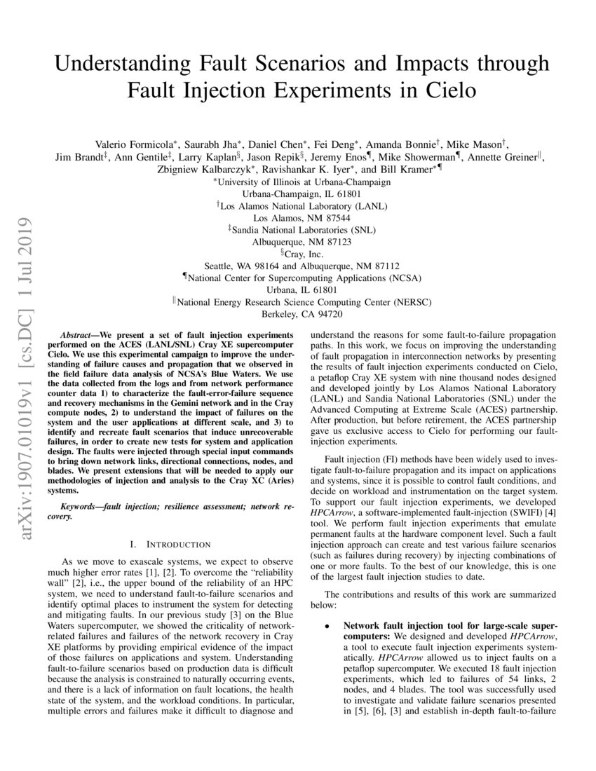 Understanding Fault Scenarios And Impacts Through Fault Injection Experiments In Cielo Deepai