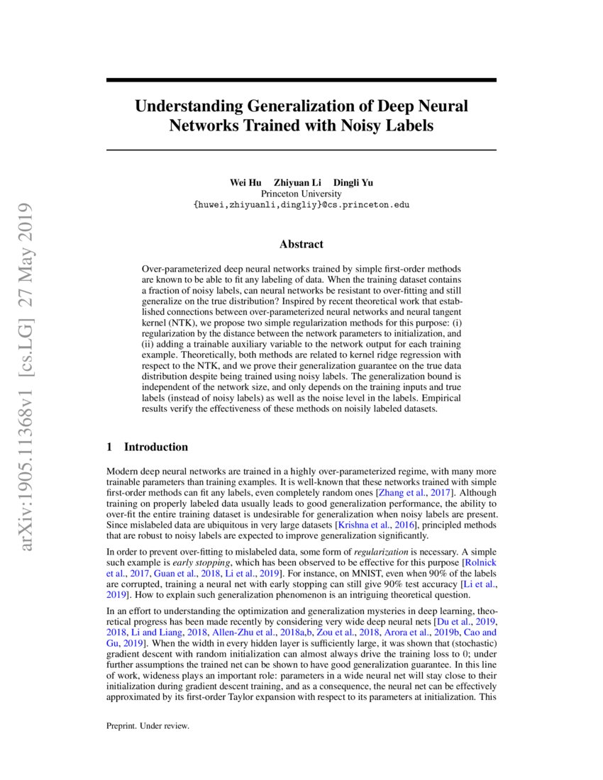Understanding Generalization Of Deep Neural Networks Trained With Noisy