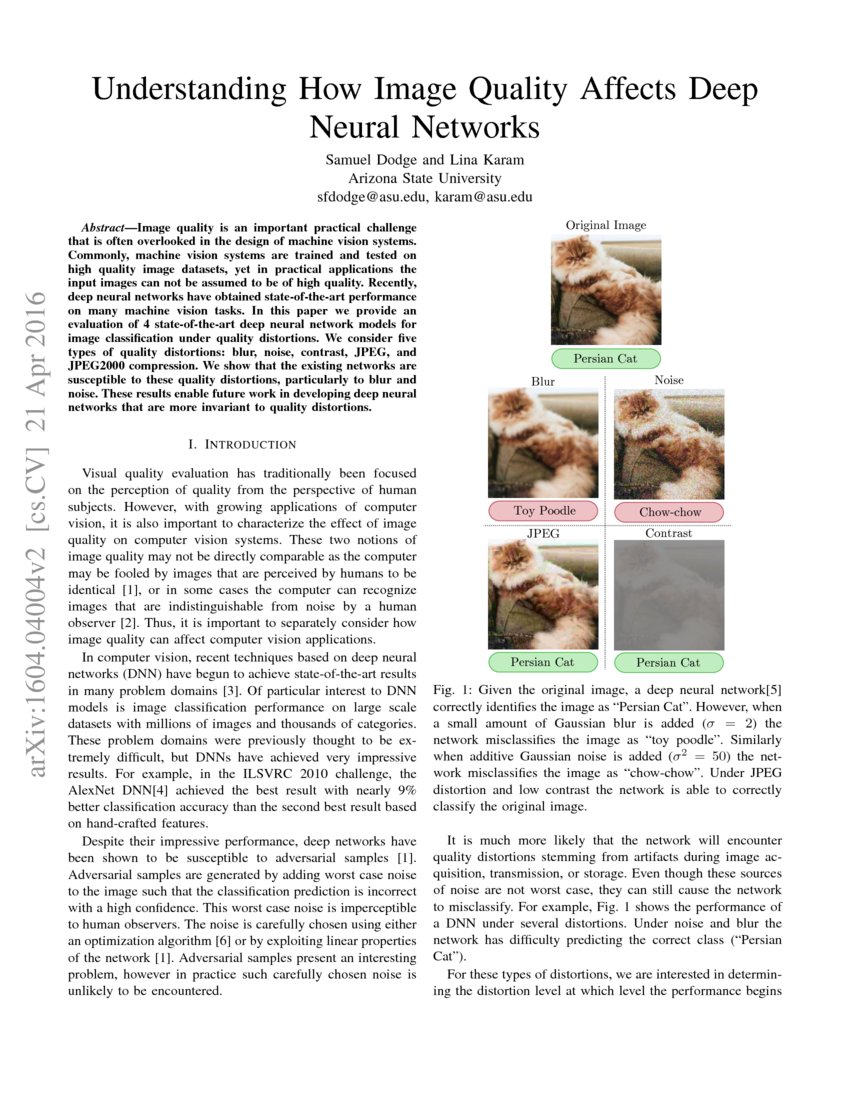 Understanding How Image Quality Affects Deep Neural Networks | DeepAI