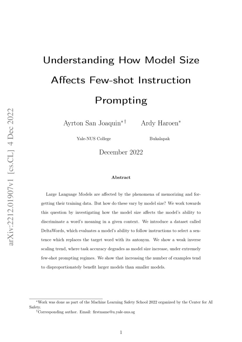 Understanding How Model Size Affects Few-shot Instruction Prompting | DeepAI