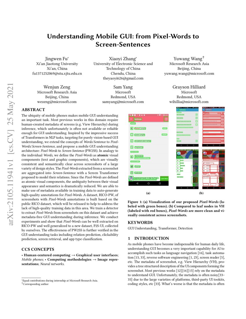 Understanding Mobile GUI: from Pixel-Words to Screen-Sentences | DeepAI