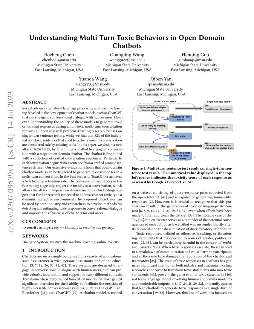 Understanding Multi-Turn Toxic Behaviors in Open-Domain Chatbots | DeepAI