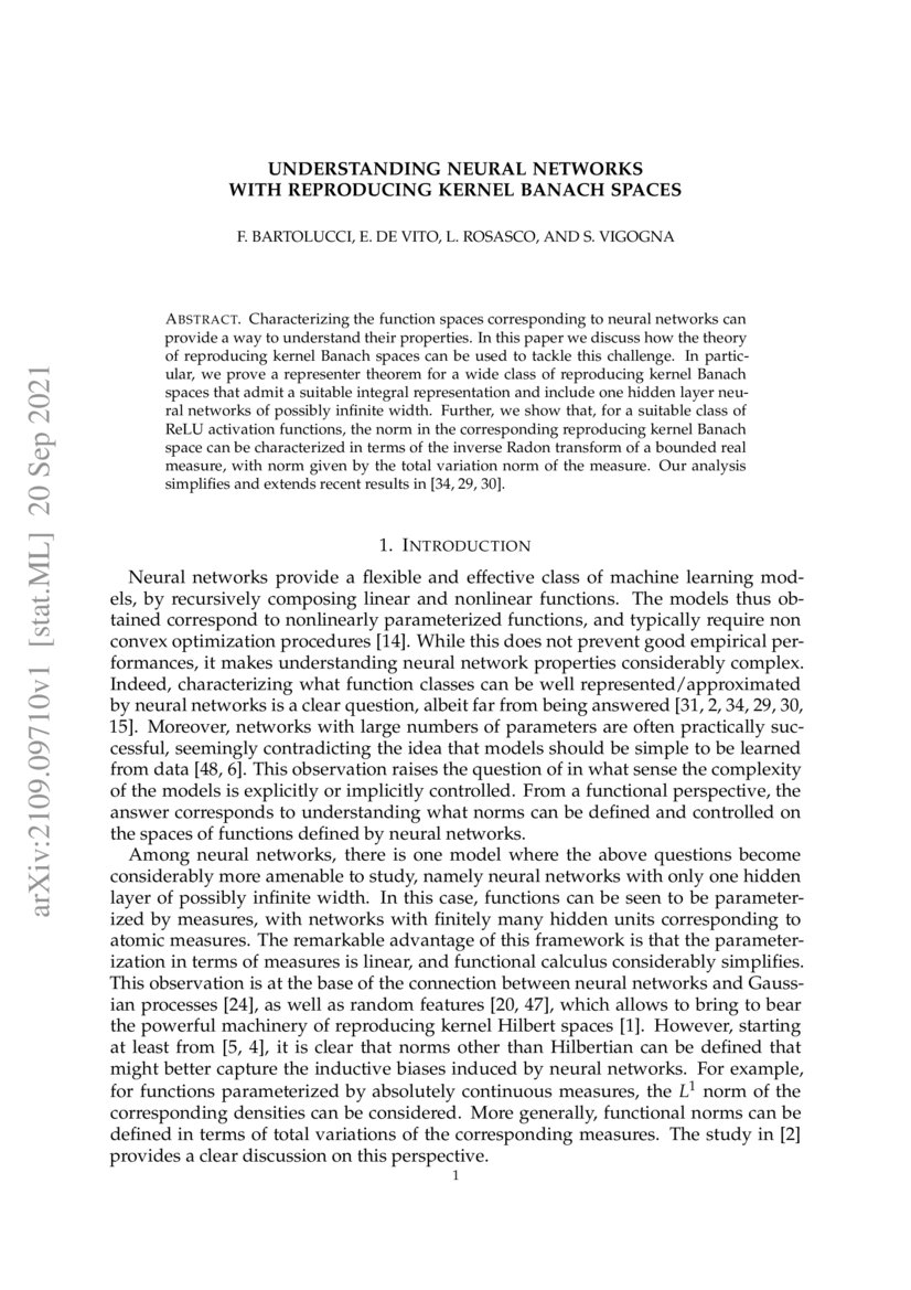 Understanding neural networks with reproducing kernel Banach spaces | DeepAI