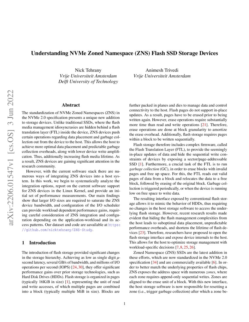 Understanding NVMe Zoned Namespace (ZNS) Flash SSD Storage Devices | DeepAI