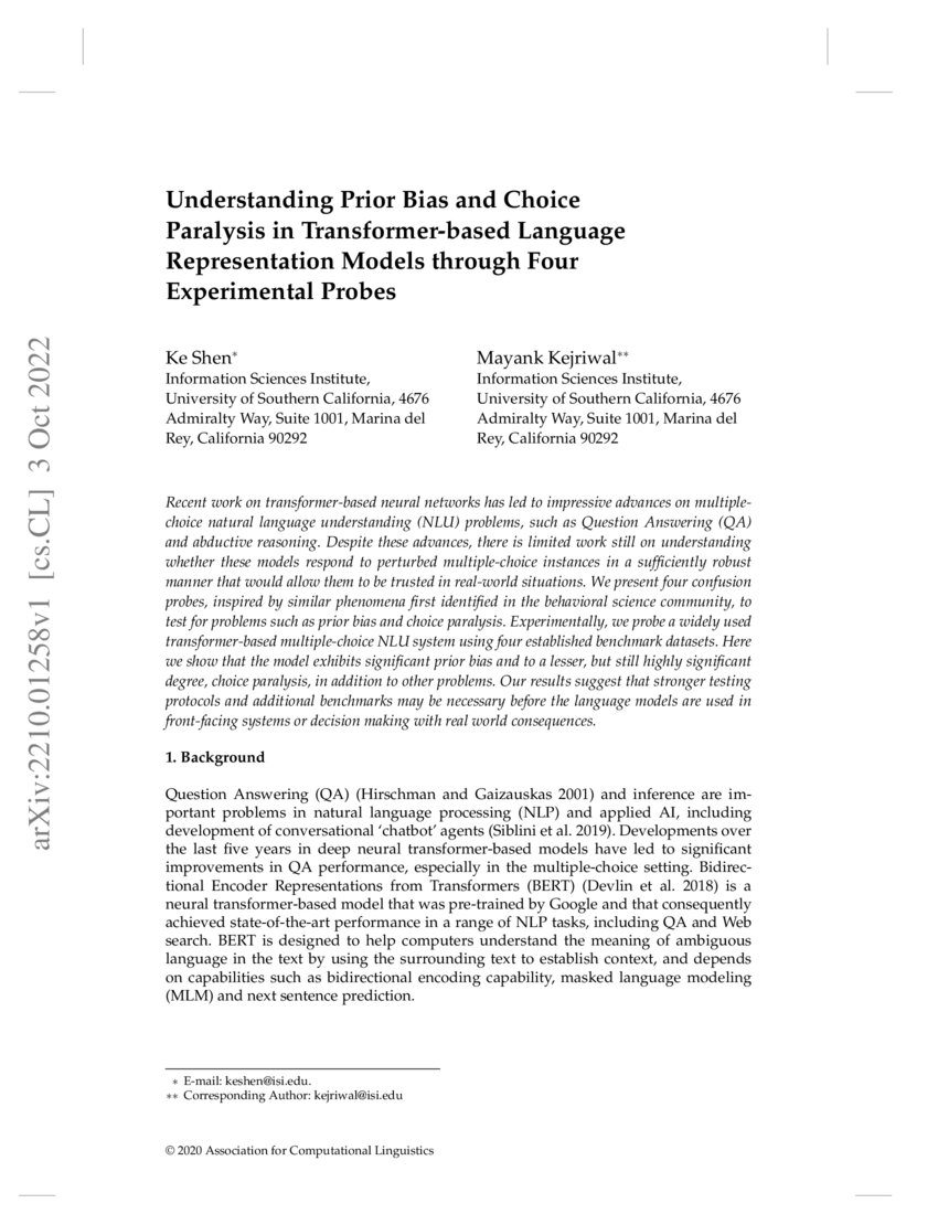 Understanding Prior Bias and Choice Paralysis in Transformer-based Language Representation ...