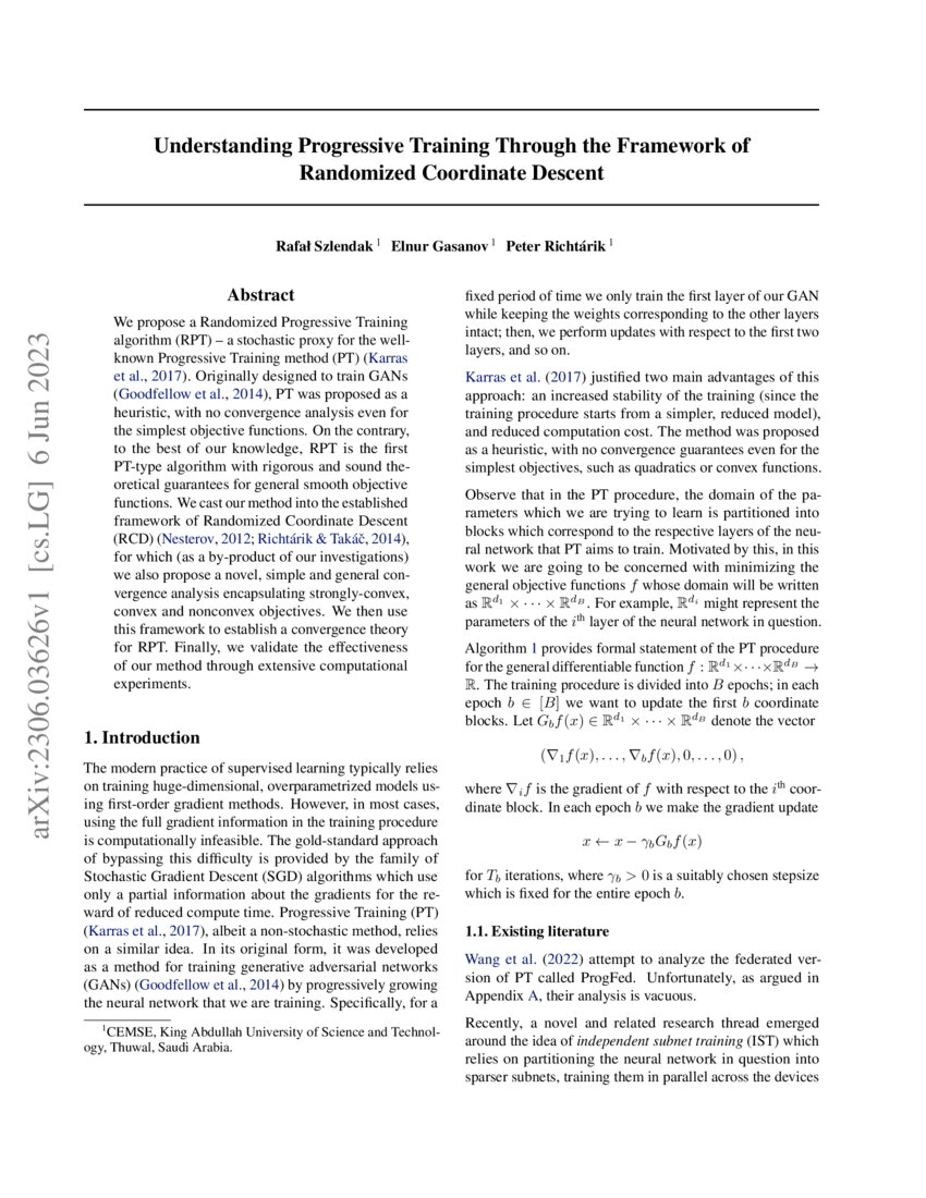 Understanding Progressive Training Through The Framework Of Randomized Coordinate Descent Deepai 7086