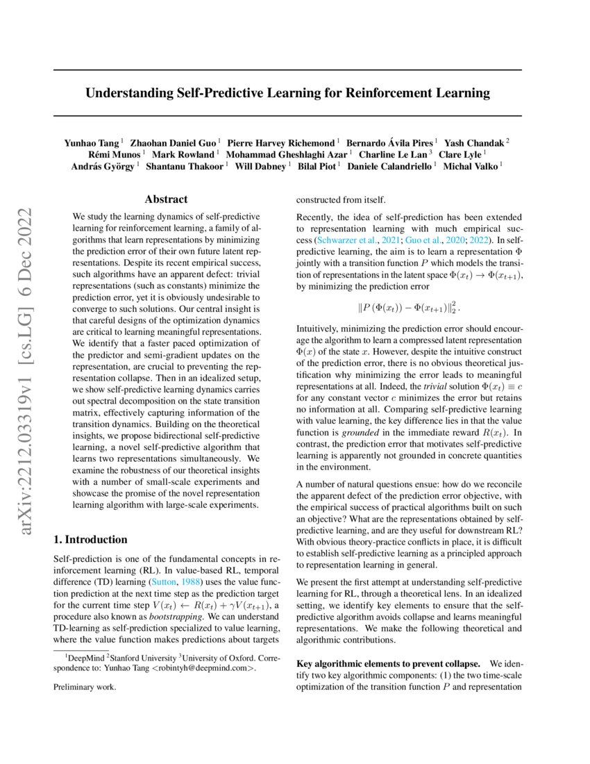 Understanding Self-Predictive Learning for Reinforcement Learning | DeepAI