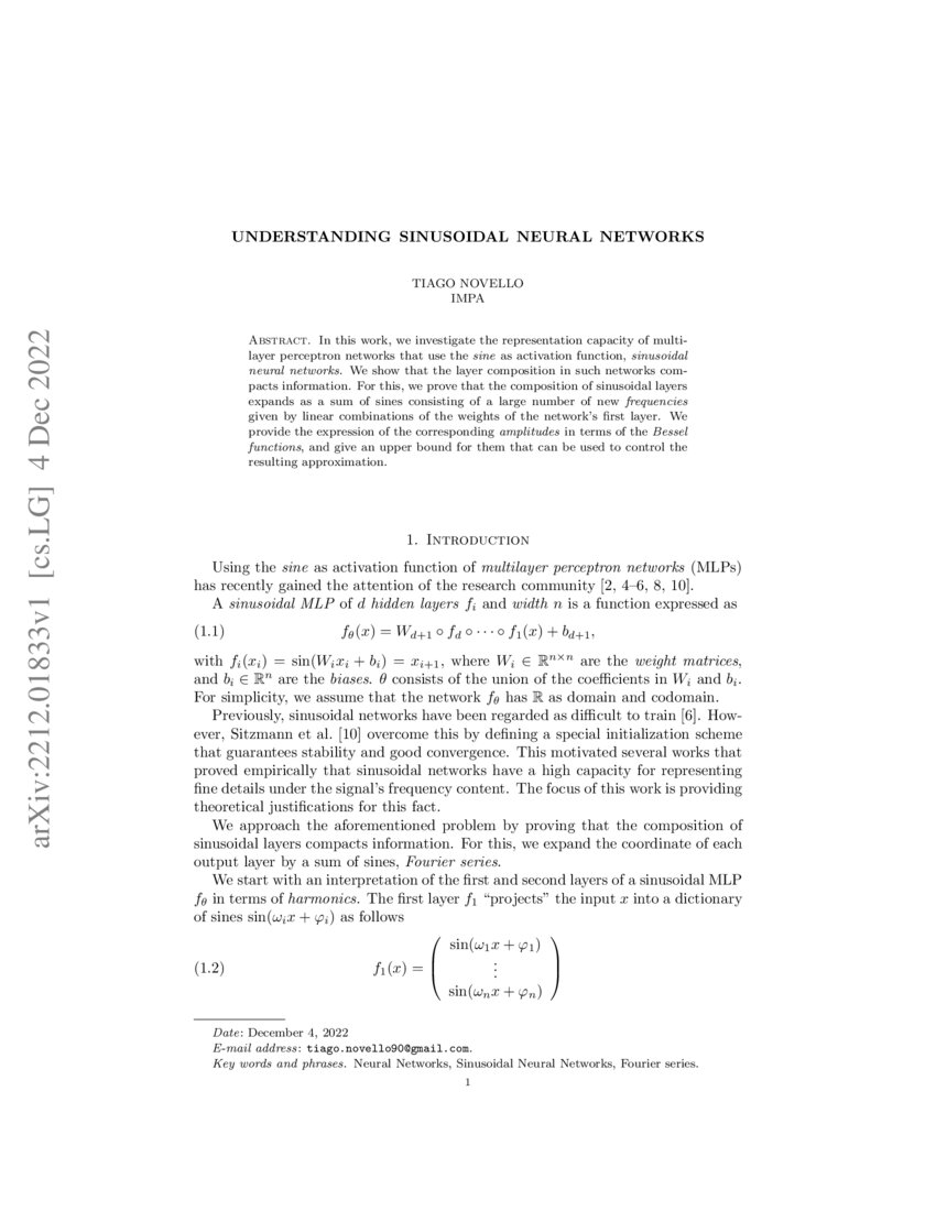 Understanding Sinusoidal Neural Networks | DeepAI