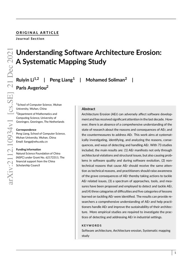 Understanding Software Architecture Erosion: A Systematic Mapping Study | DeepAI