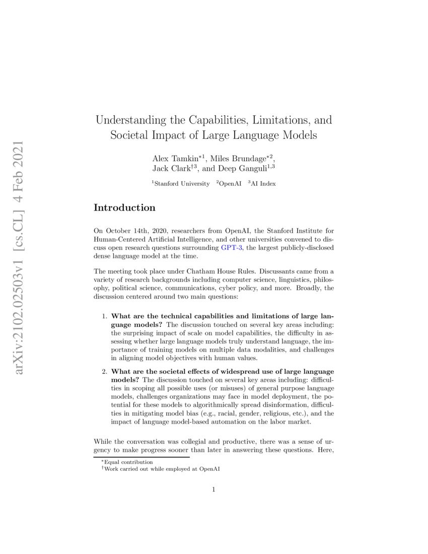 Understanding The Capabilities Limitations And Societal Impact Of Large Language Models Deepai